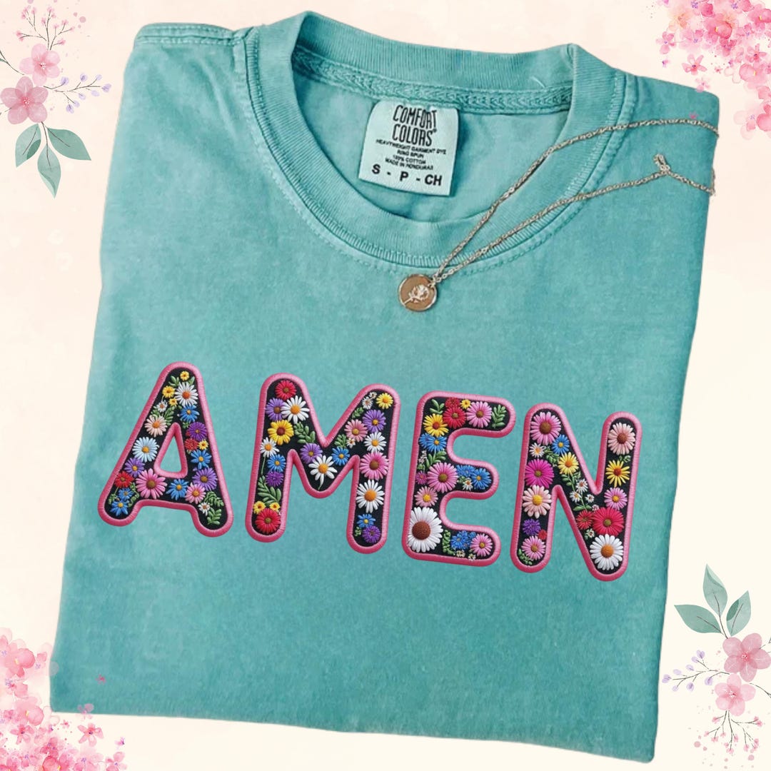 Embroidered Floral Amen PNG, Retro Amen Png, Preppy Easter Png, Amen ...