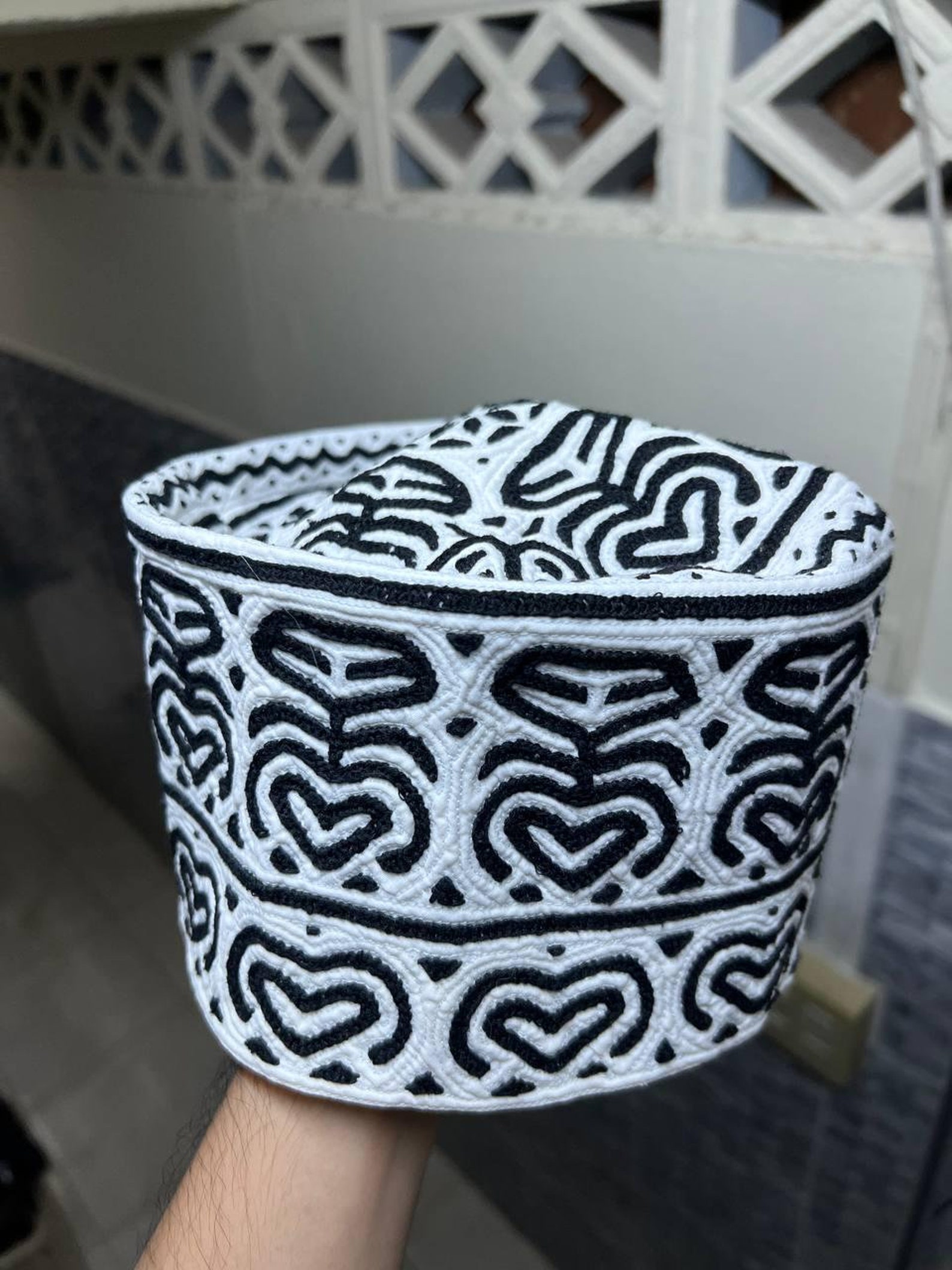 Omani Kufi Black White Size22.5 Strange Pattern Hat - Etsy