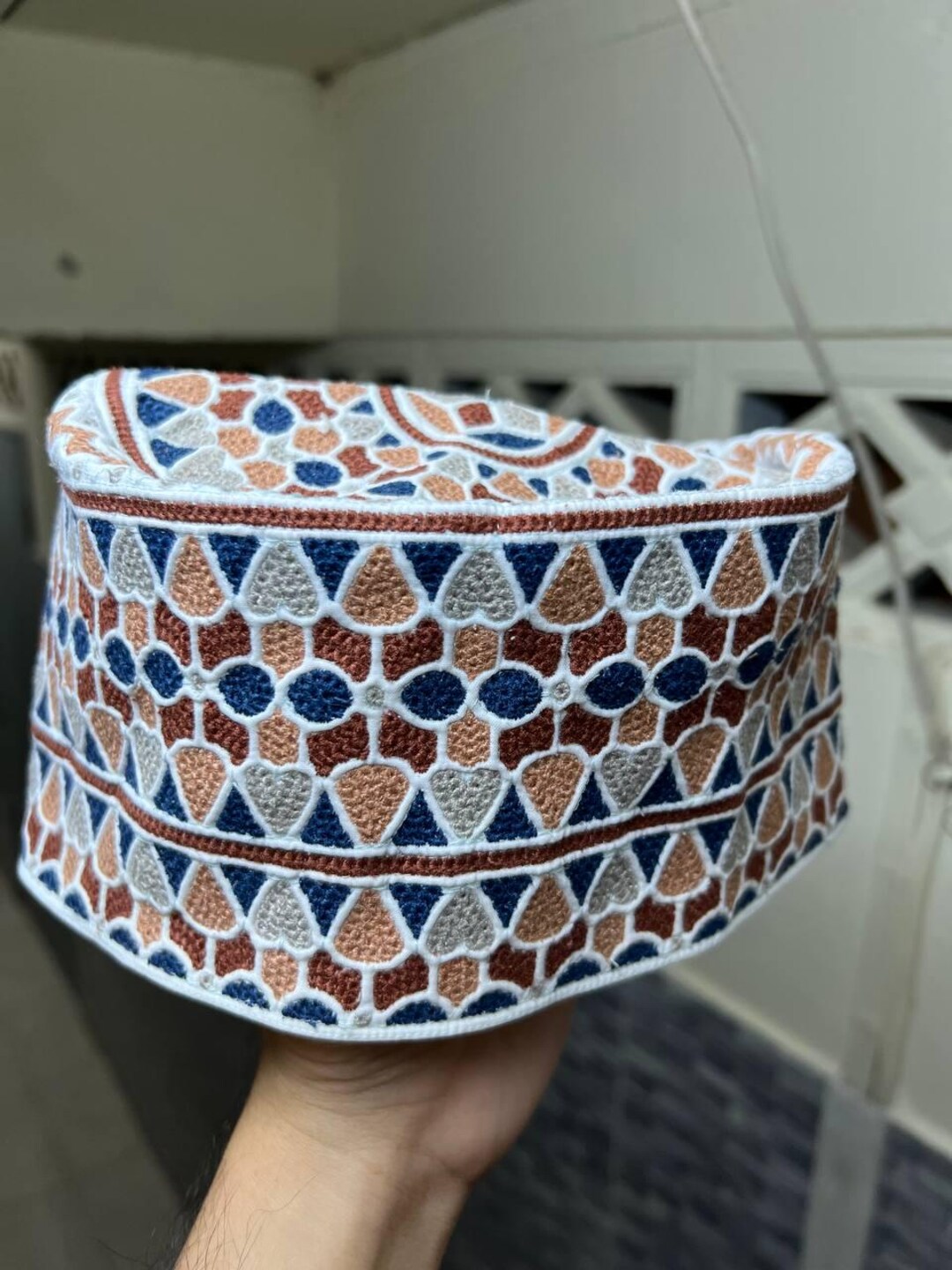 Multicolored Omani Kufi Hat Size21 Blue, Gray, Orange, Brown for Prayer ...