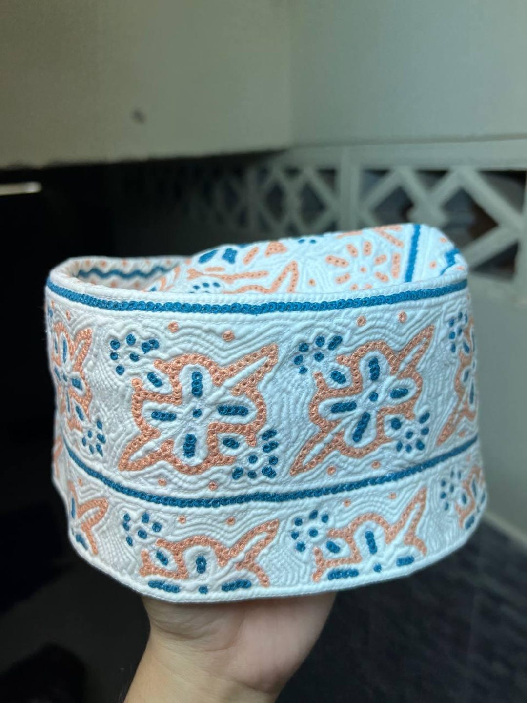 Peach Pink Blue Hat Omani Kufi Size22 Hand Made - Etsy