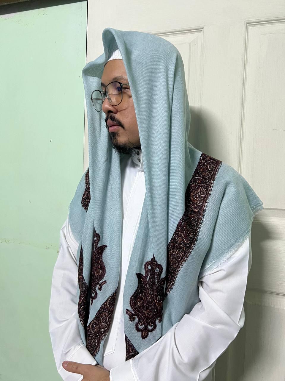 Shemagh Light Blue Intricate Embroidery, Bold Pattern for Muslim ...