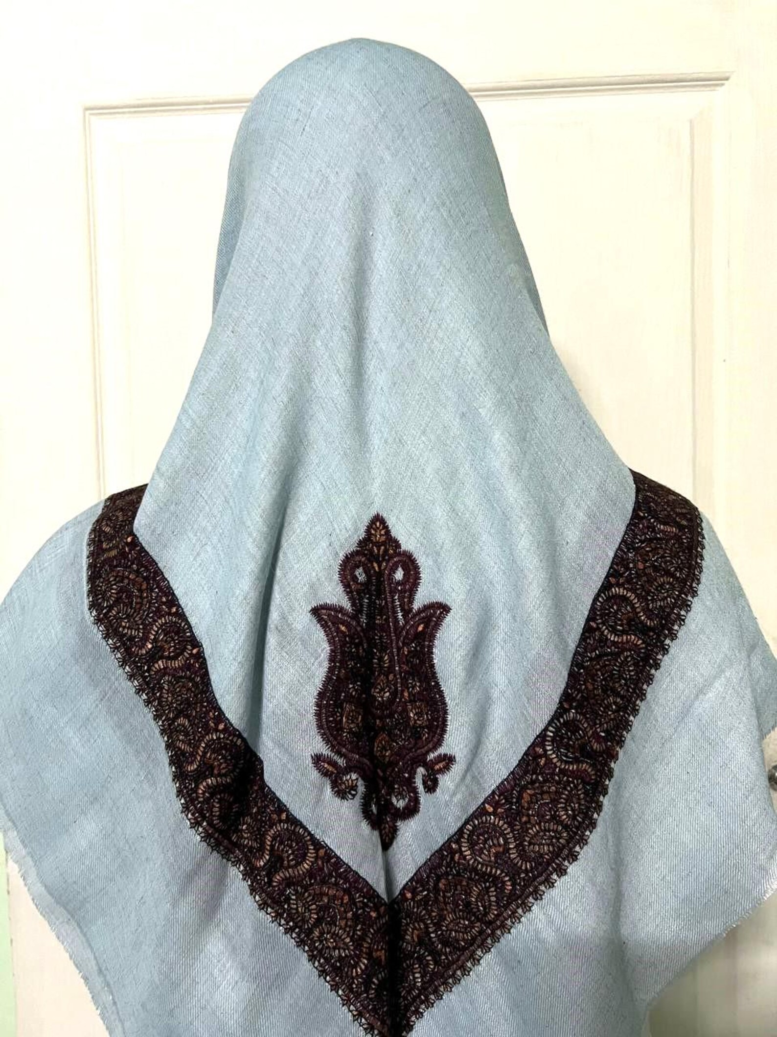 Shemagh Light Blue Intricate Embroidery, Bold Pattern for Muslim ...