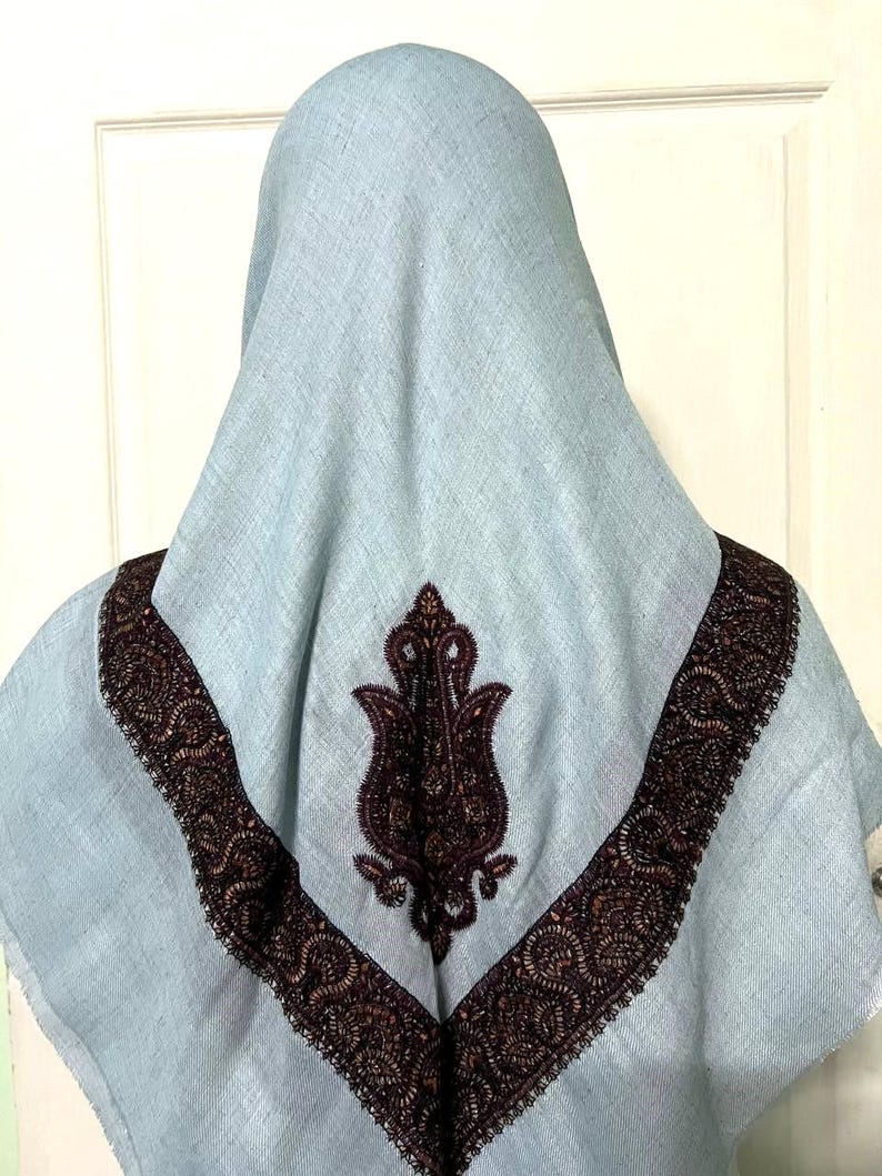 Shemagh Light Blue Intricate Embroidery, Bold Pattern for Muslim ...