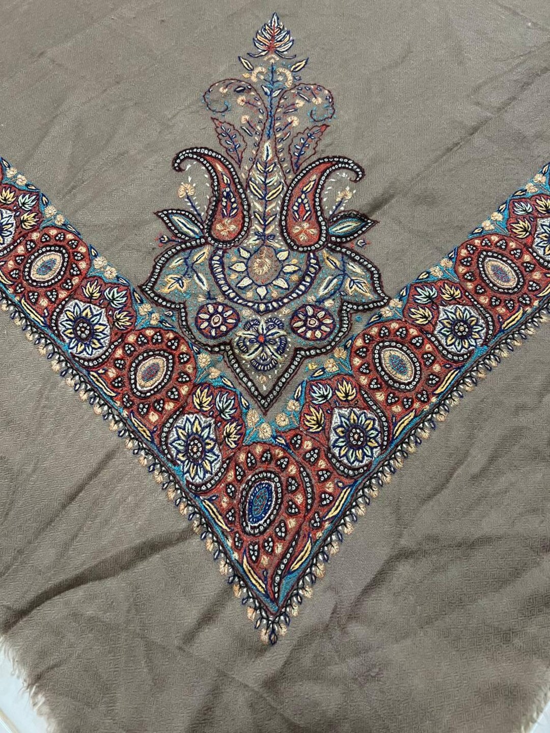 Head Scarf Shemagh Wool Blend Fabric With Gold Embroidery Arabic Style ...