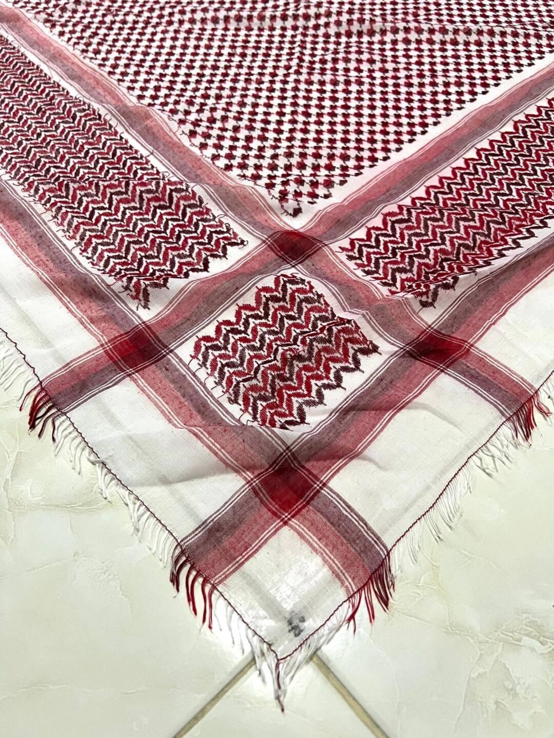 Two Colors Dark Red and Bright Red Kufiya Shemagh for Men and Women ...