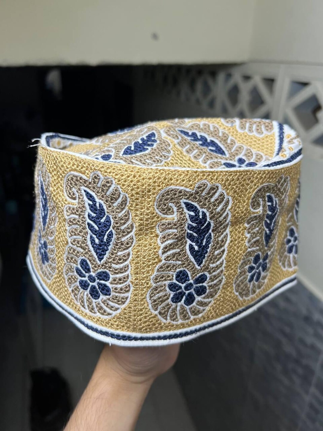 Islamic Kufi Gold Navy Size21.5 Prayer Cap Men-muslims Hat Omani - Etsy