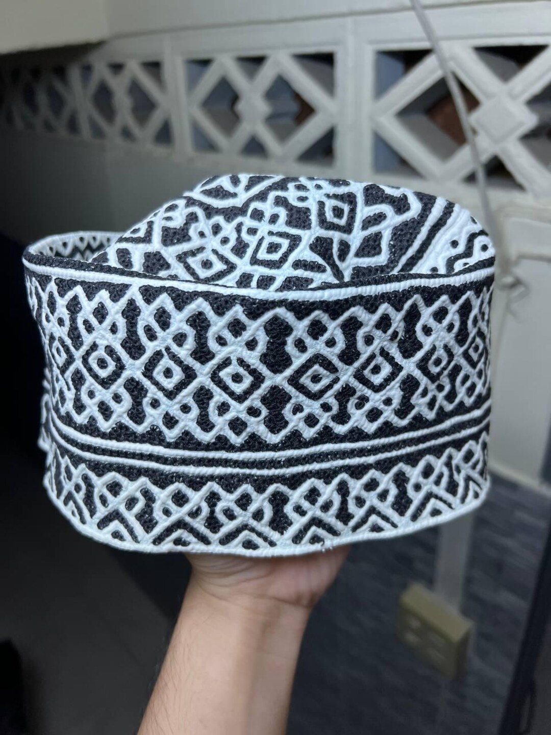 Kufi Black and White Нandmade Kippah Hat 21.5 Sorban Imamah Muslim Men ...