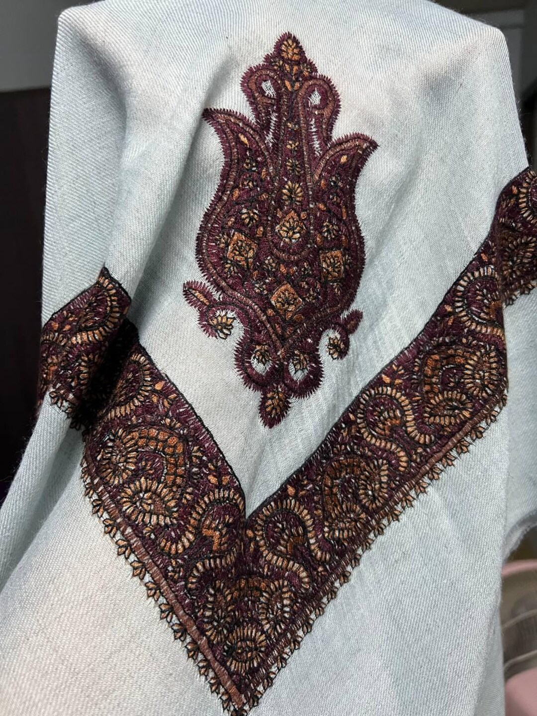 Omani Shemagh Light Blue Intricate Embroidery, Bold Pattern for Muslim ...