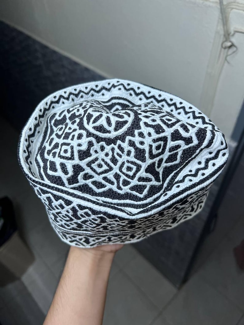 Kufi Black and White Нandmade Kippah Hat 21.5 Sorban Imamah Muslim Men ...