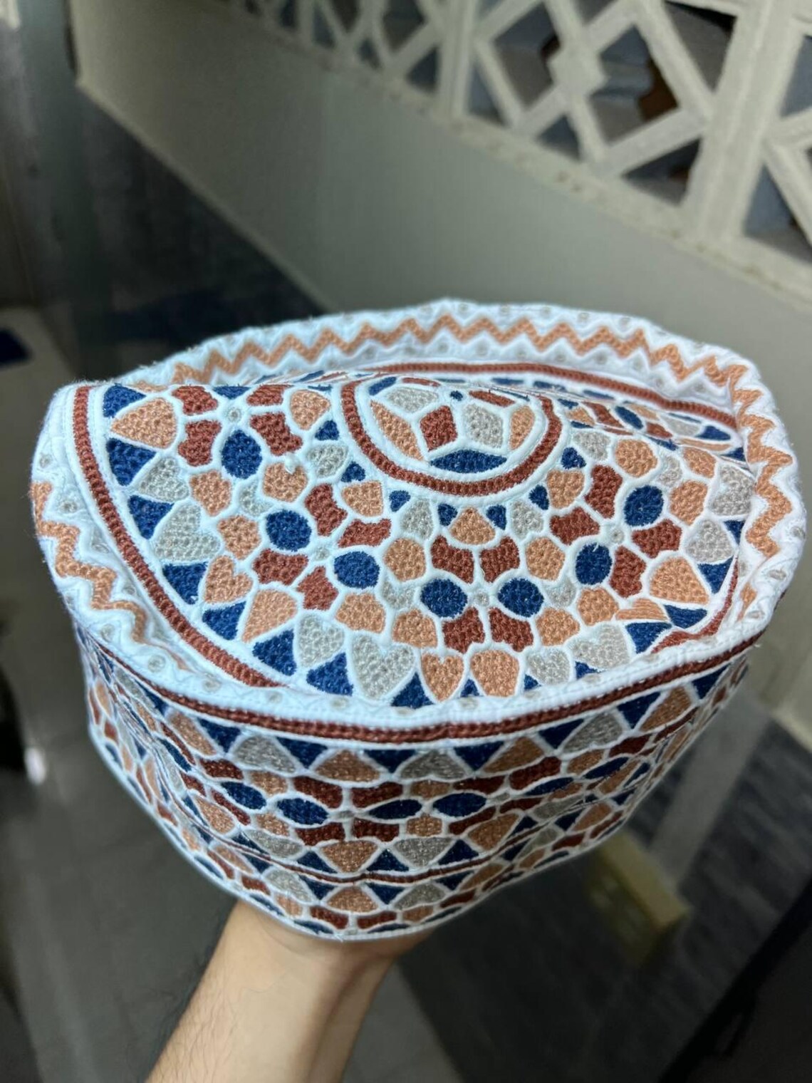 Multicolored Omani Kufi Hat Size21 Blue, Gray, Orange, Brown for Prayer ...