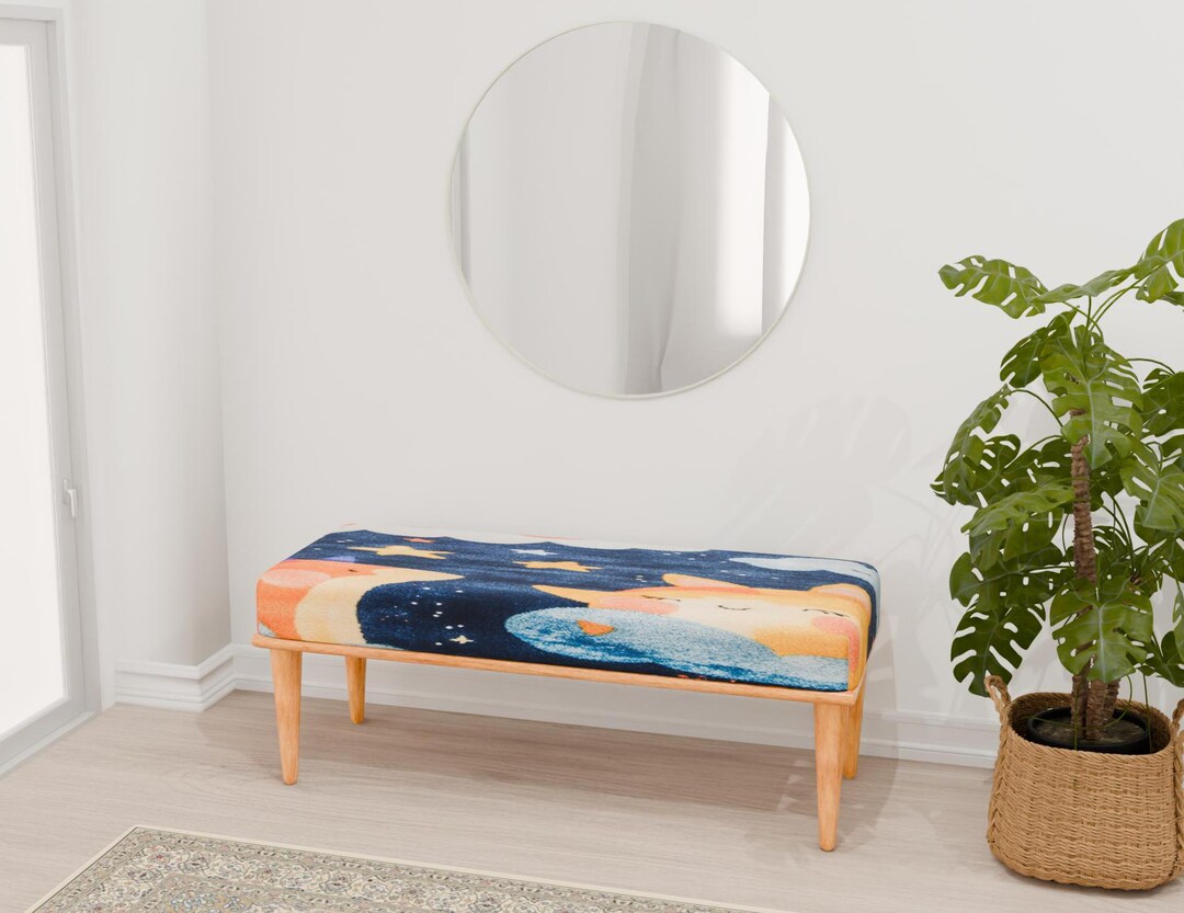 Star Print Bench, Wooden Entryway Bench, Night Colors Bench, Cute ...