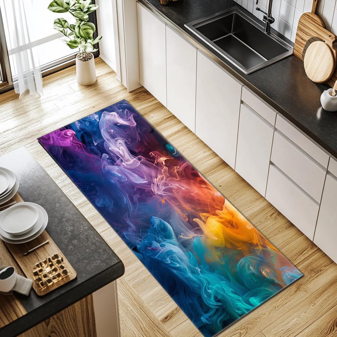 Colorful Smoke Pattern Rug, Modern Washable Bedroom Carpet, Artistic ...