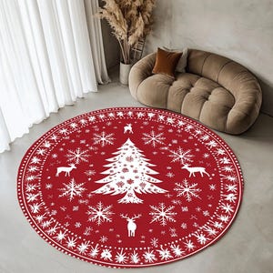 Red Round Rug, Modern Rug, Xmas Decoration, Contemporary Rug, Elegant ...