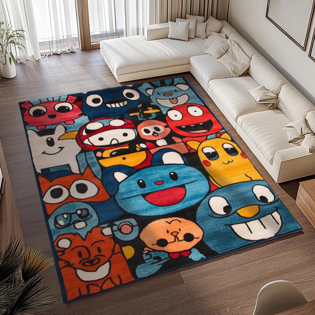 Cartoon Print Rug, Funny Rug, Cute Pattern Rug, Animation Rug, Resist ...