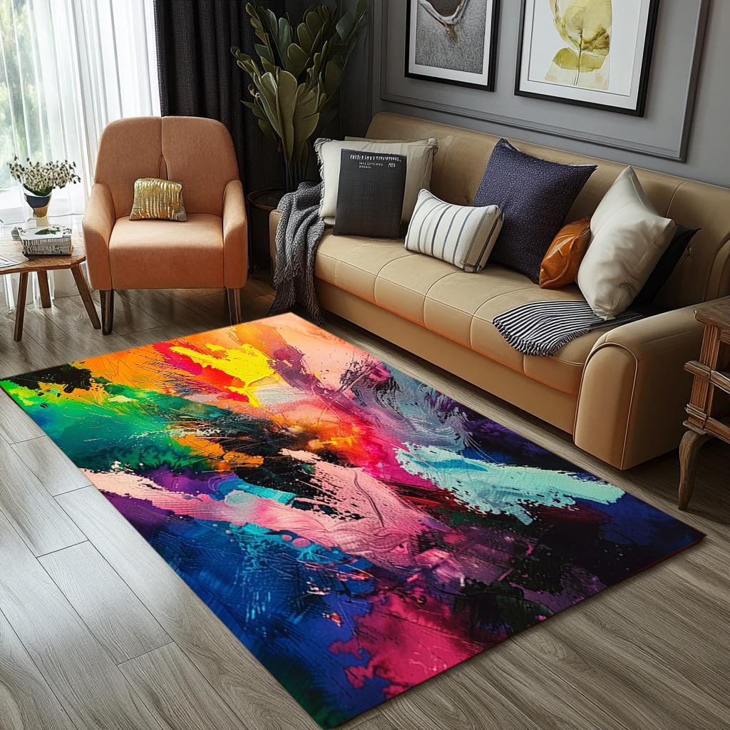 Colorful Paint Splash Rug, Abstract Artistic Bedroom Carpet, Modern ...
