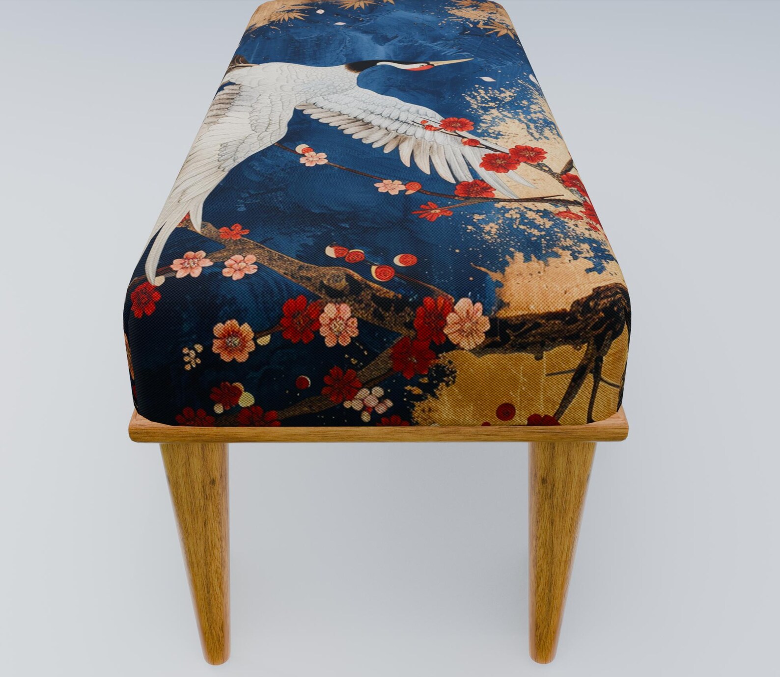 Bird Pattern Bench, Navy Blue Bench, Premium Bench, Bohemian Seating ...