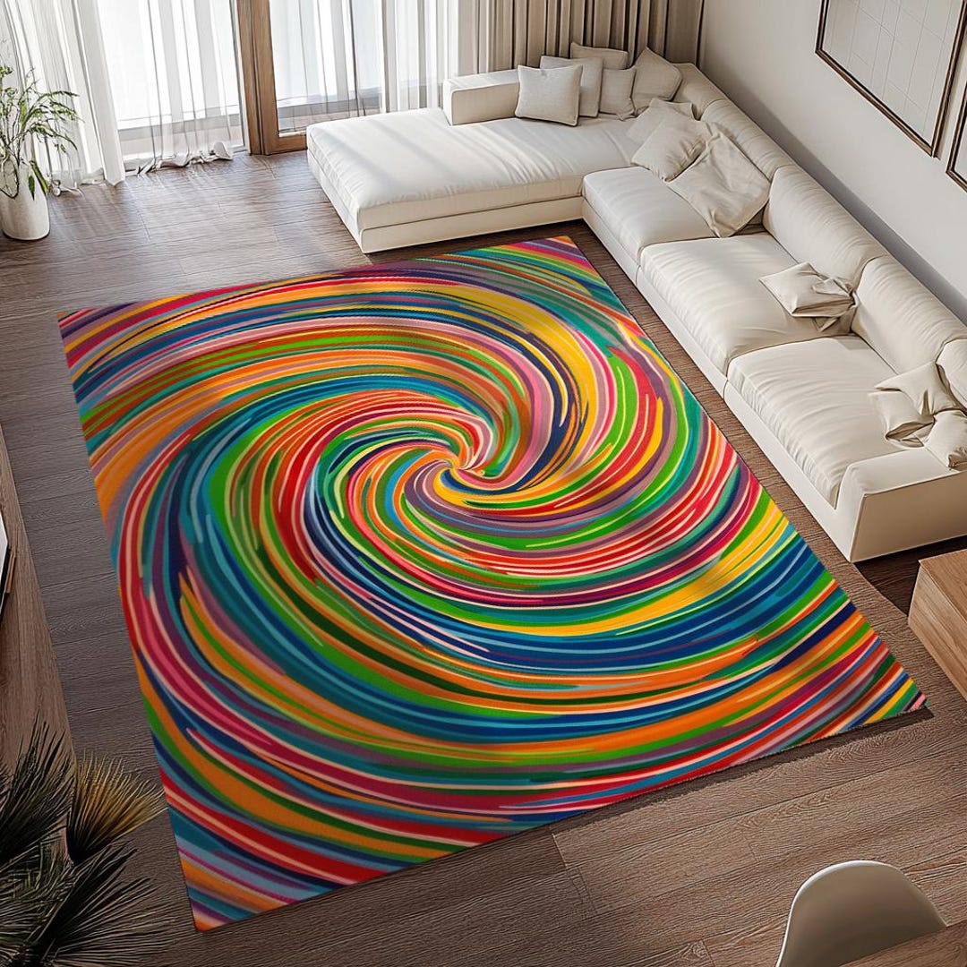 Colorful Rug, Vortex Print Rug, Anti Slip Rug, Tribal Rug, Retro Runner ...