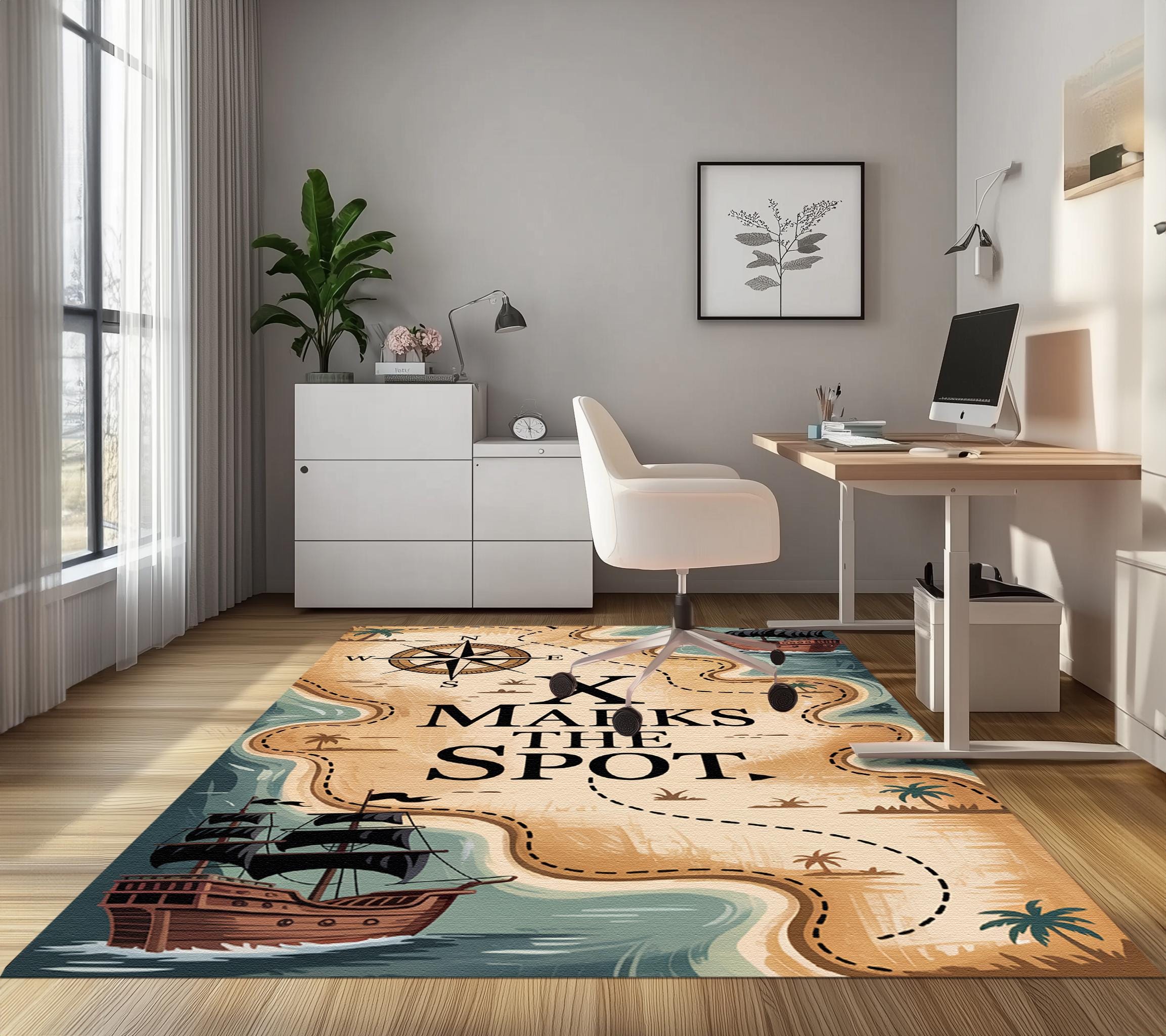 Pirate Theme Rug, Daily Use Rug, Nomadic Rug, Island Print Rug ...