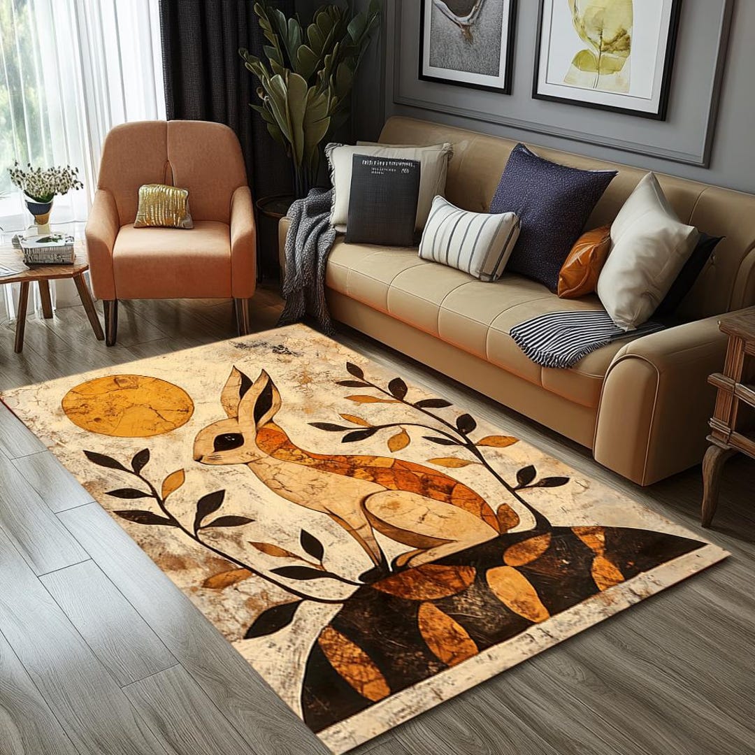 Retro Rug, Rug With Rabbit, Cool Area Rug, Kitchen Rug, Play Room Rug ...