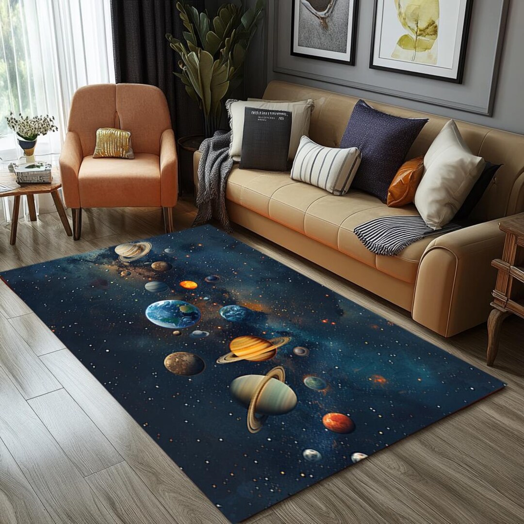 Galaxy Themed Rug, Planets Print Rug, Artistic Decorative Rug, Kitchen ...