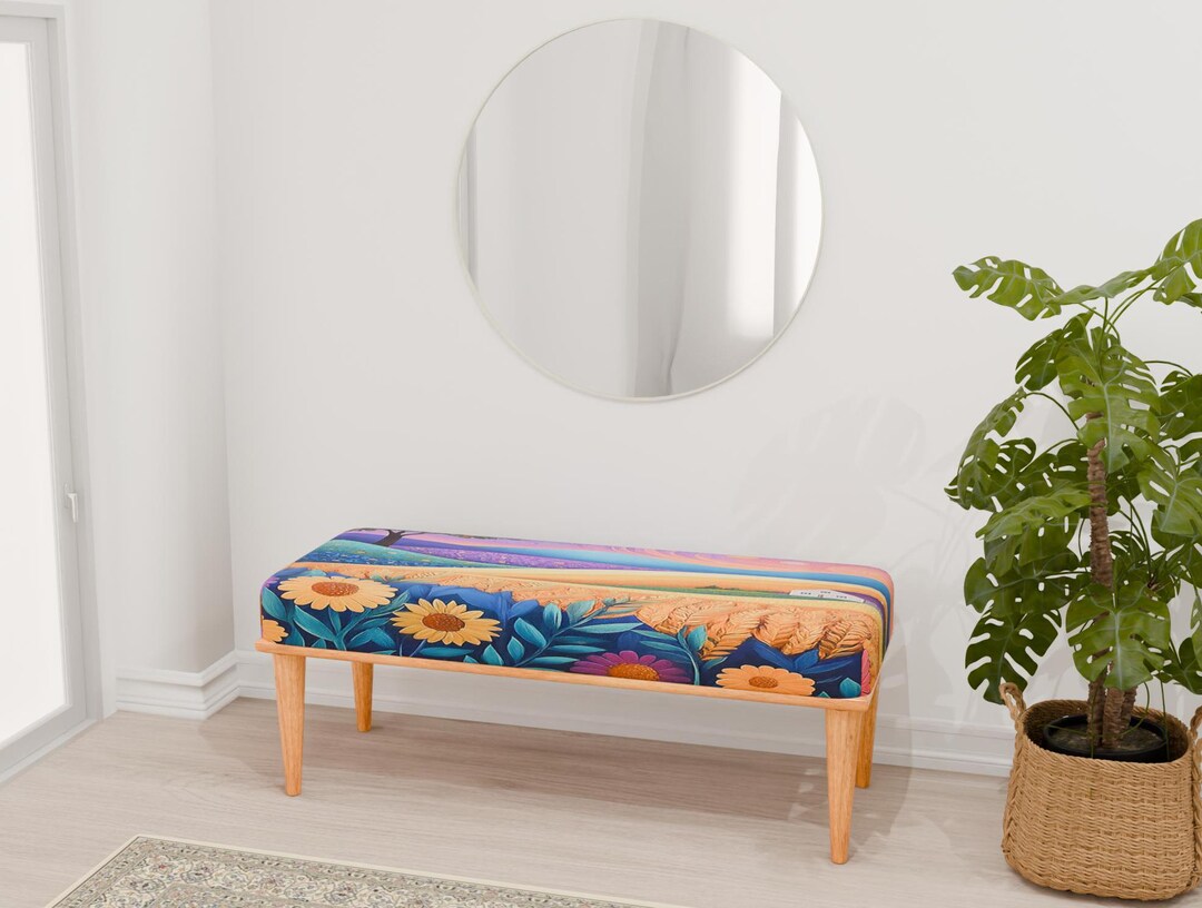 Wheat Field Bench, Farmhouse Bench, Floral Bench, Padded Bench ...
