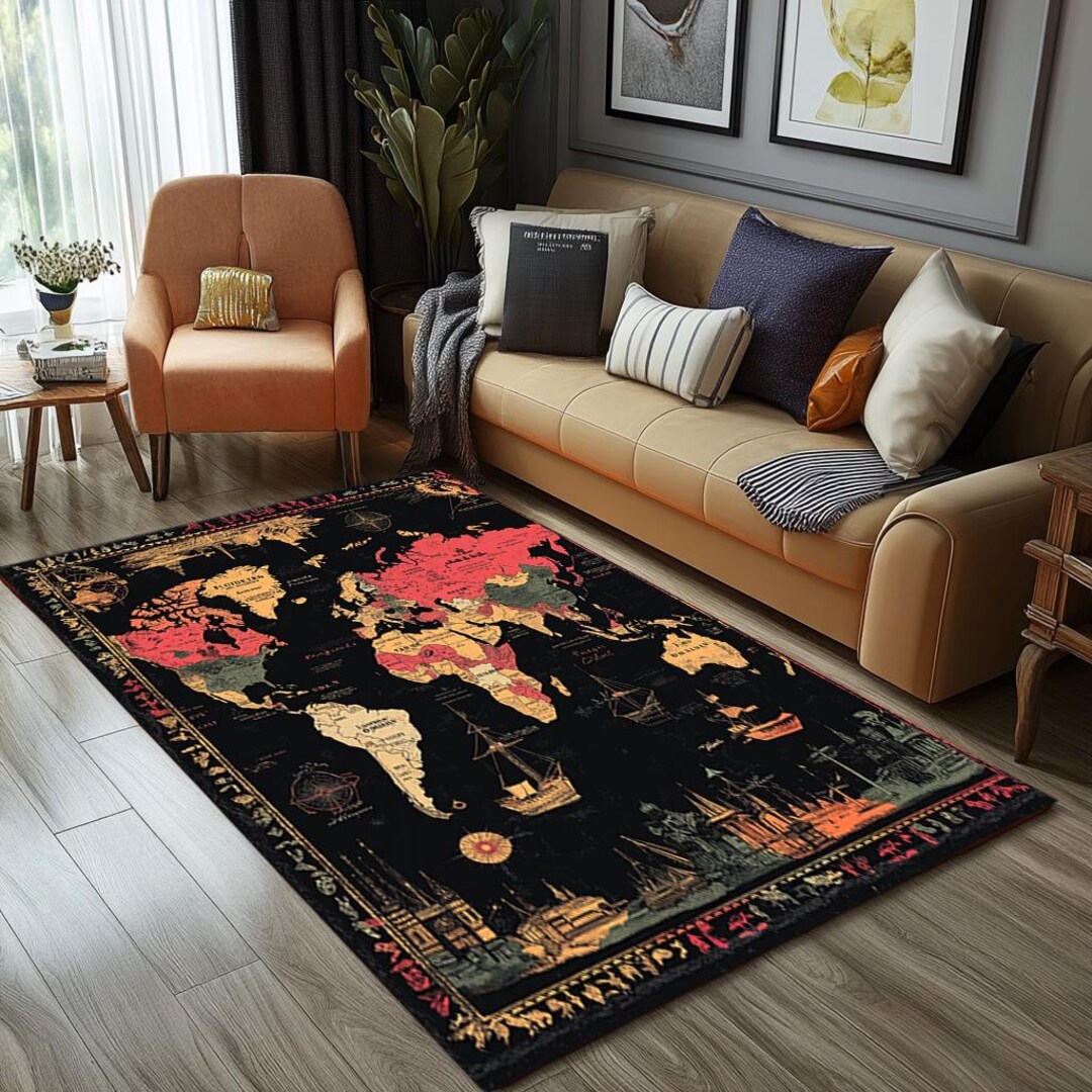Dark Room Decoration, Map Pattern Rug, Daily Use Rug, Modern Home Rug ...