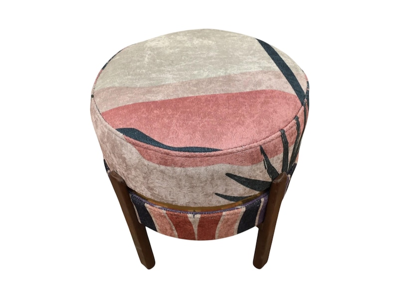 Abstract Desert Landscape Reversible Pouf | Retro Arch Wood Leg Ottoman ...