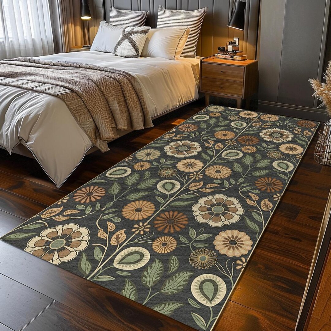 Botanical Rug, Nature Inspired Rug, Primitive Runner Rug, Stunning ...