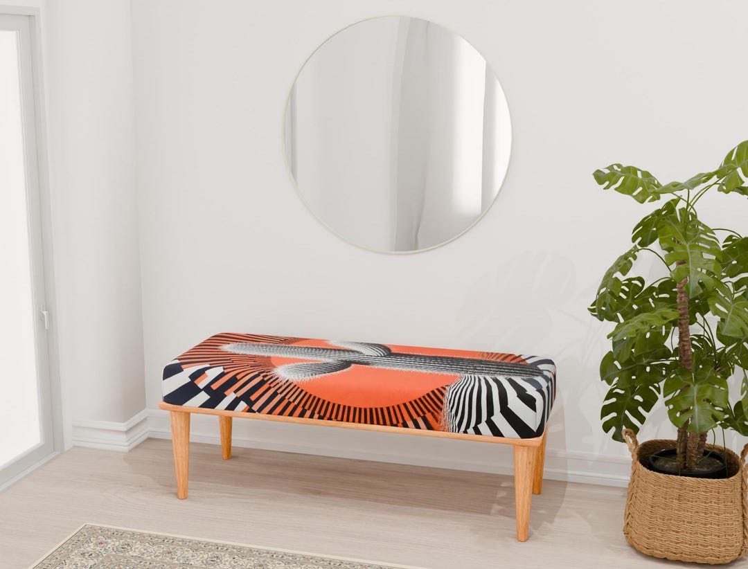 Cactus Bench, Vibrant Color Bench, Bench With Cushion, Rustic Dining ...