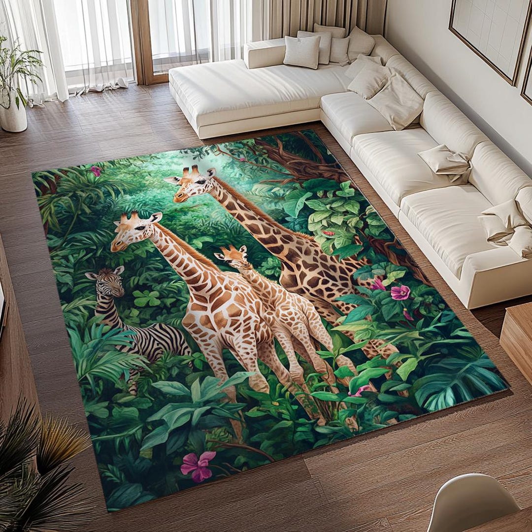 Jungle Theme Rug, Giraffe Print Rug, Greenery Rug, Non Slip Back Rug ...