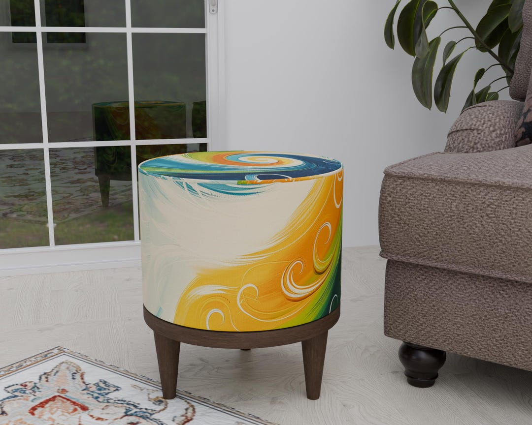 Elegant Round Pouf, Ottoman Side Table, Poufy Hallway Footrest, Bedroom ...