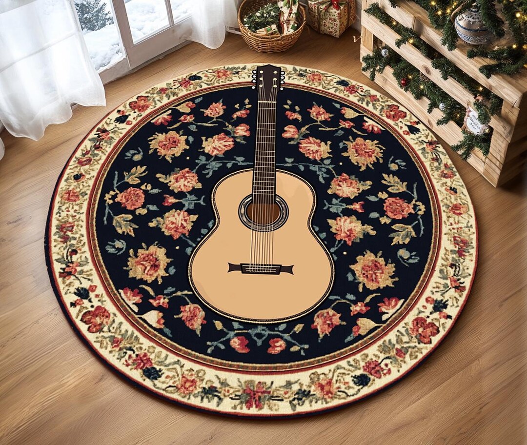 Guitar Print Rug, Music Room Rug, Living Room Rug, Elegant Rug, Modern ...