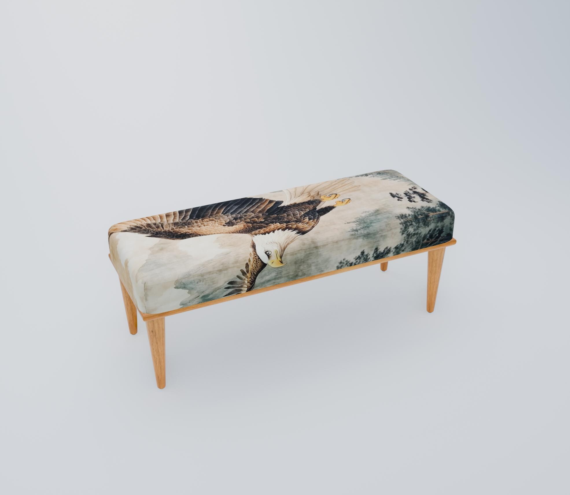 Neutral Bench, Farmhouse Bench, Eagle Print Bench, Handmade Pouf, Soft ...