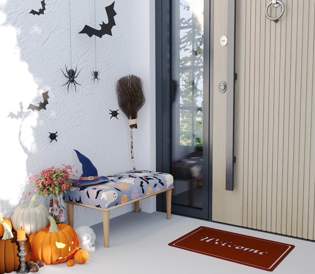 Haunted Bench, Bat Print Pouf, Chair With Pumpkin, Gift for New Home ...