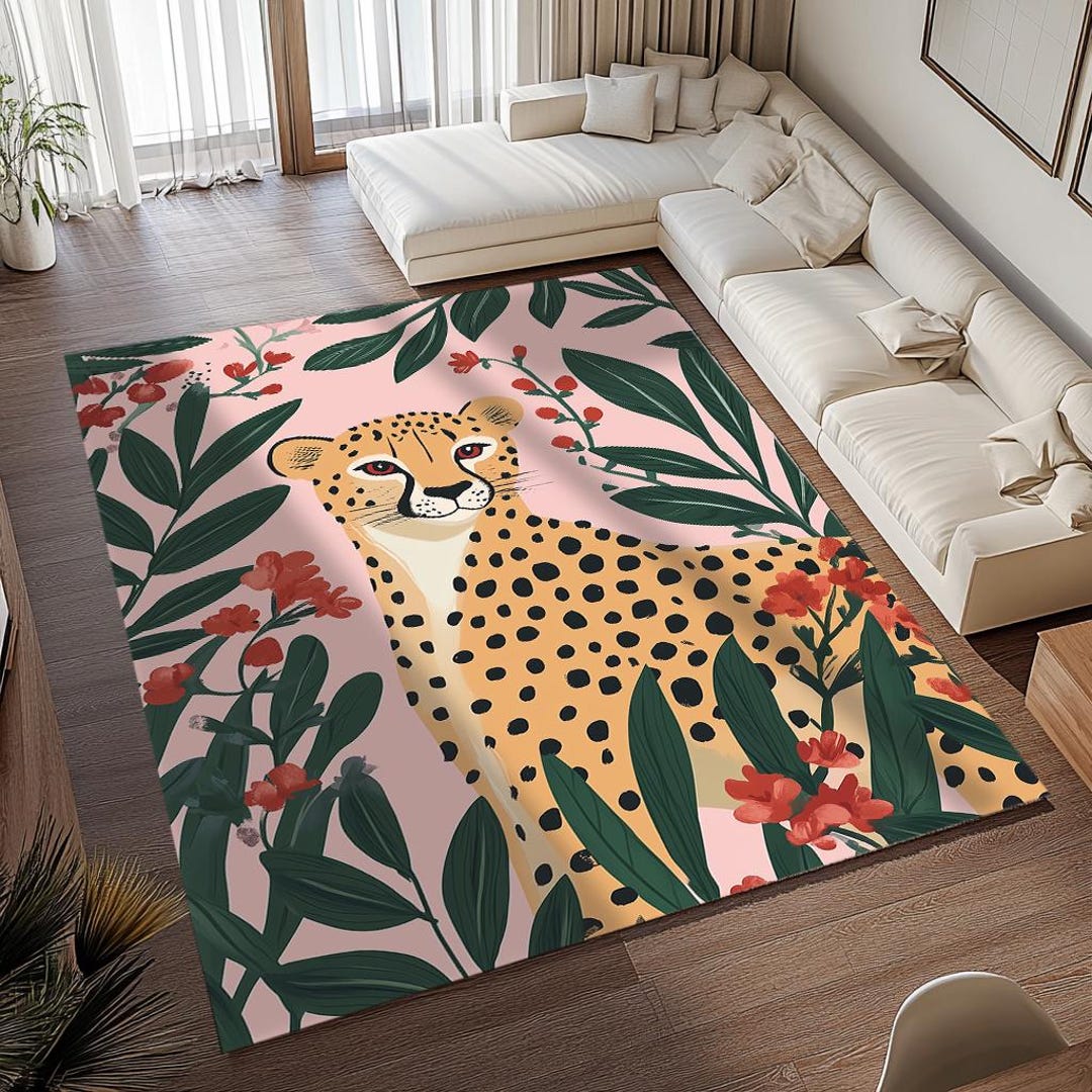 Cheetah Print Rug, Floral Rug, Cool Area Rug, Large Rug, Functional Rug ...