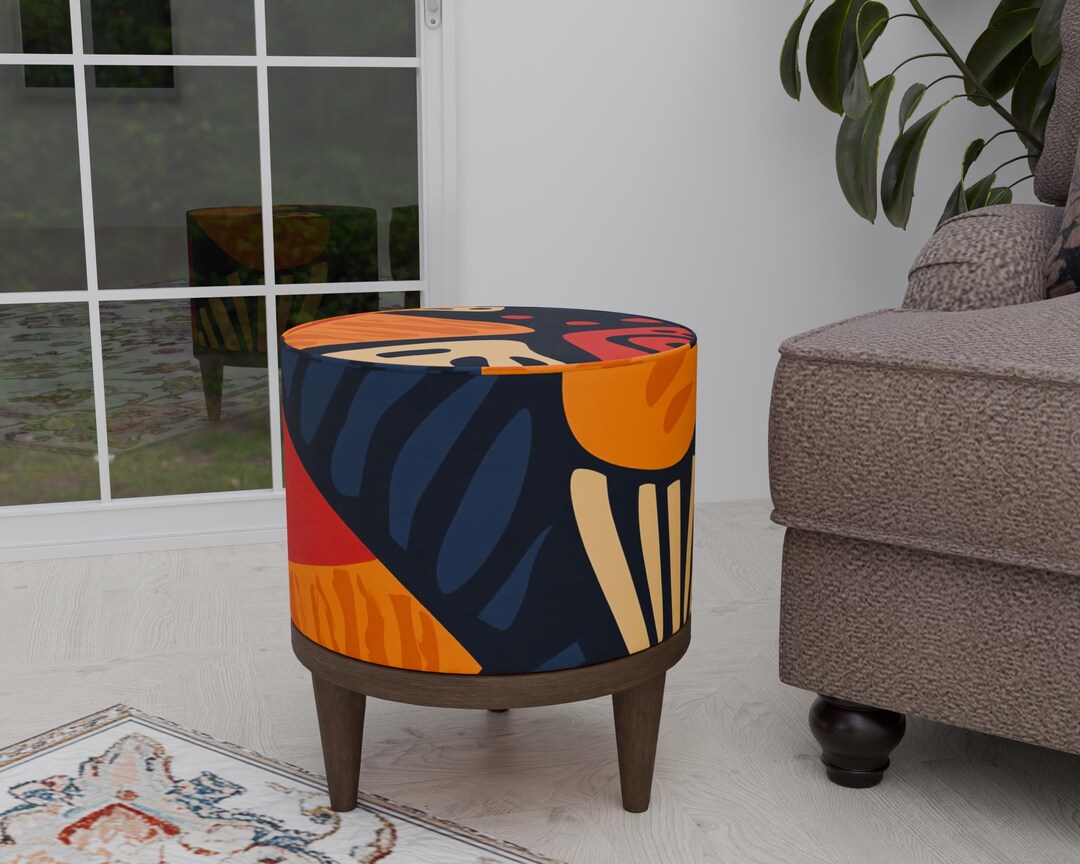 Abstract Footstool, Orange Hall Seating, Entryway Organizer, Round End ...