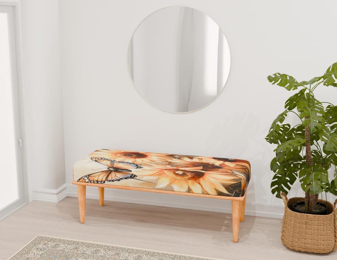 Floral Bench, Butterfly Print Bench, Paste at Print, Chenille Bench ...