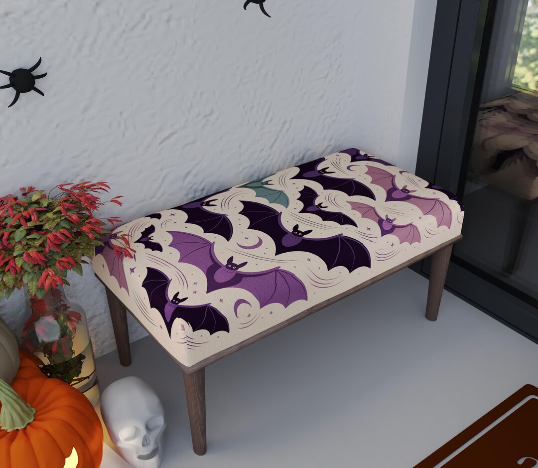 Bat Pattern Bench, Night Theme Stool, Halloween Furniture, Dining Chair ...