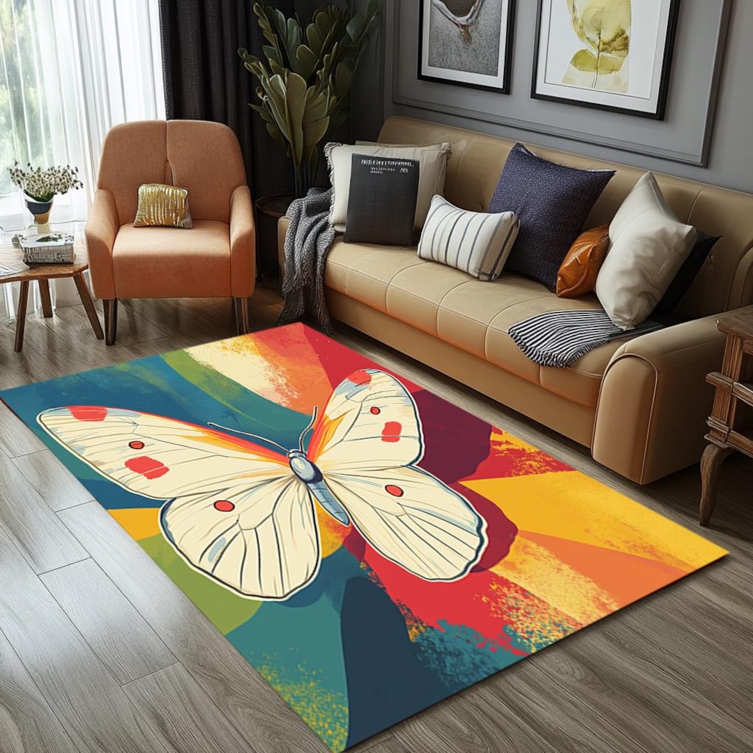 Rug With Butterfly, Cool Area Rug, Modern Rug, Bedroom Rug, Living Room ...