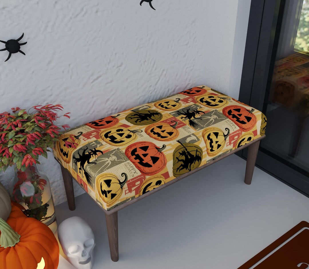 Scary Pumpkin Bench, Witch Design Pouf, Jack Lantern Seat, Farmhouse ...
