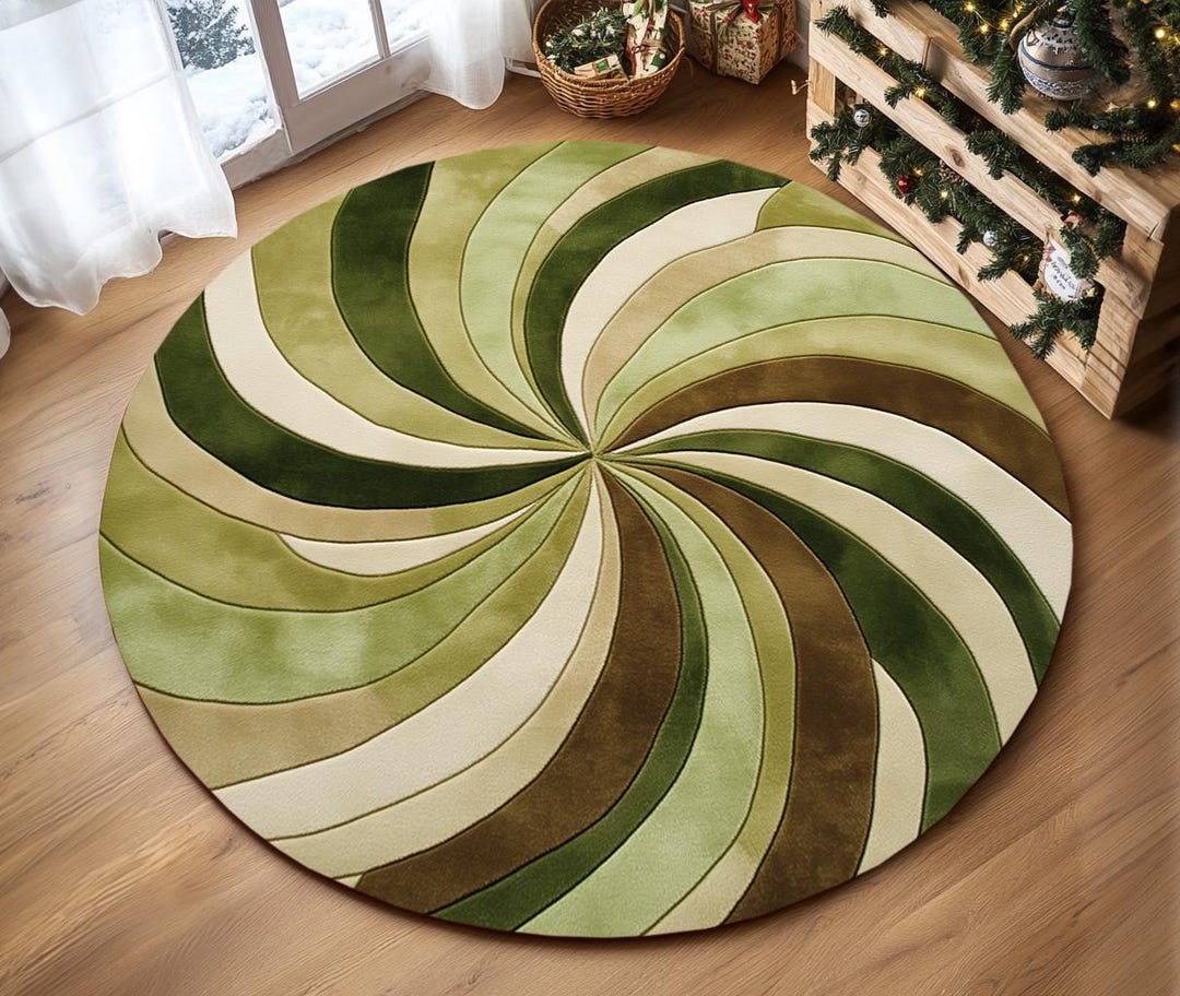 Green Color Rug, Farmhouse Rug, Round Rug, Modern Print Rug, Artistic ...