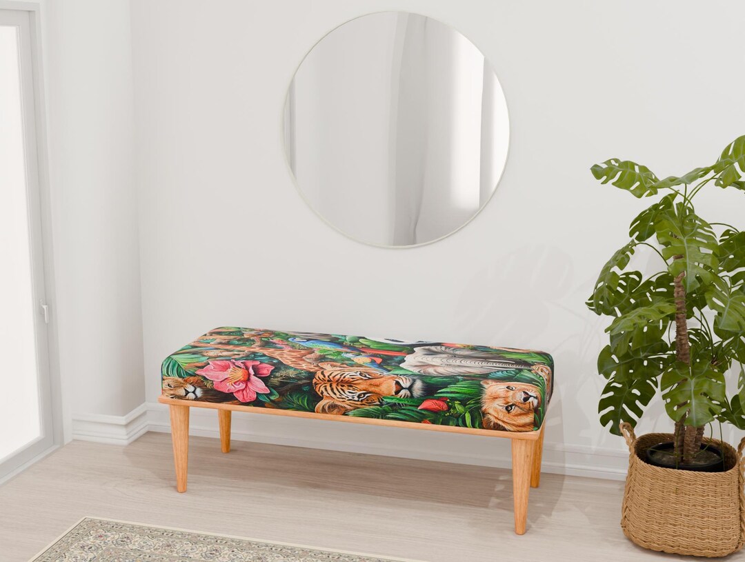 Jungle Theme Bench, Wild Animal Bench, Ottoman Bench Seat, Squirrel ...