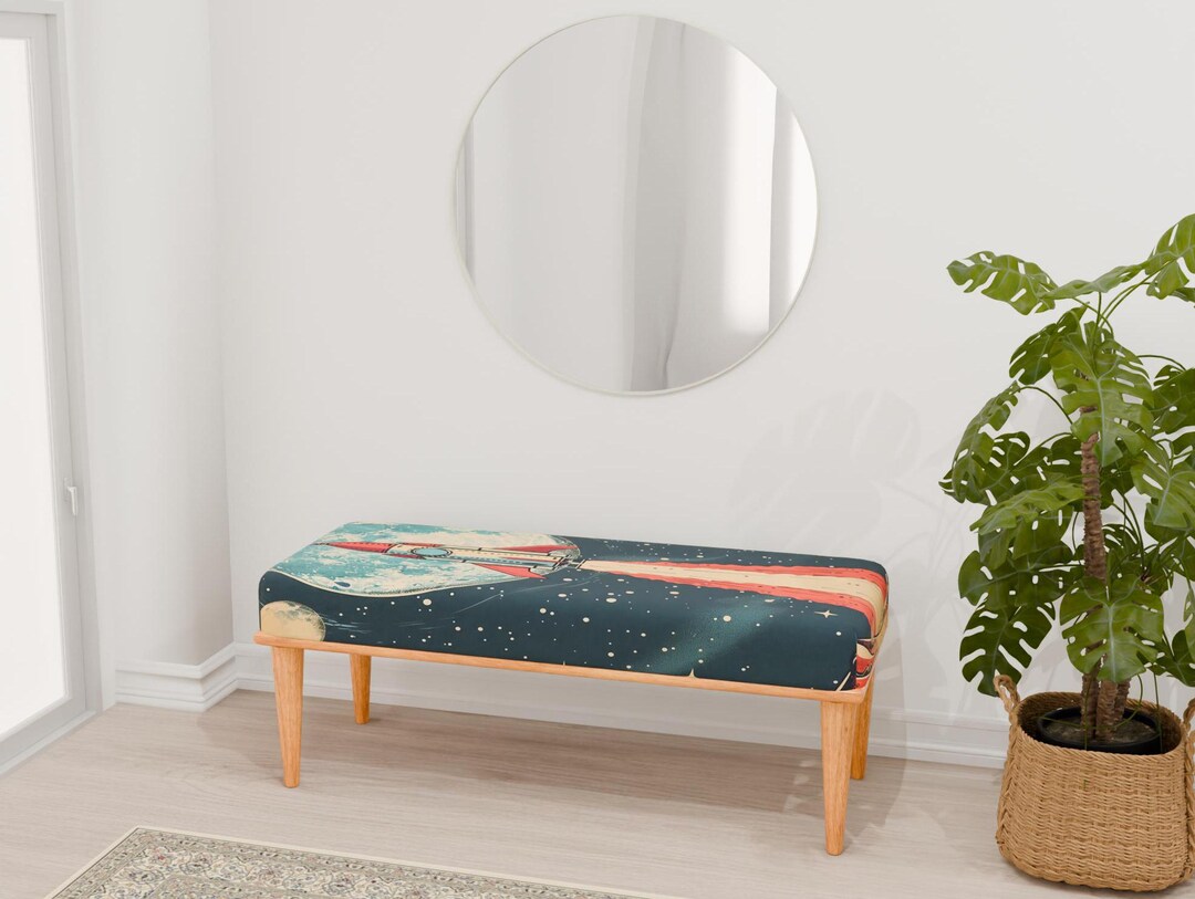Space View Bench, Rocket Print Bench, Wood Work Bench, Ottoman Pouf ...