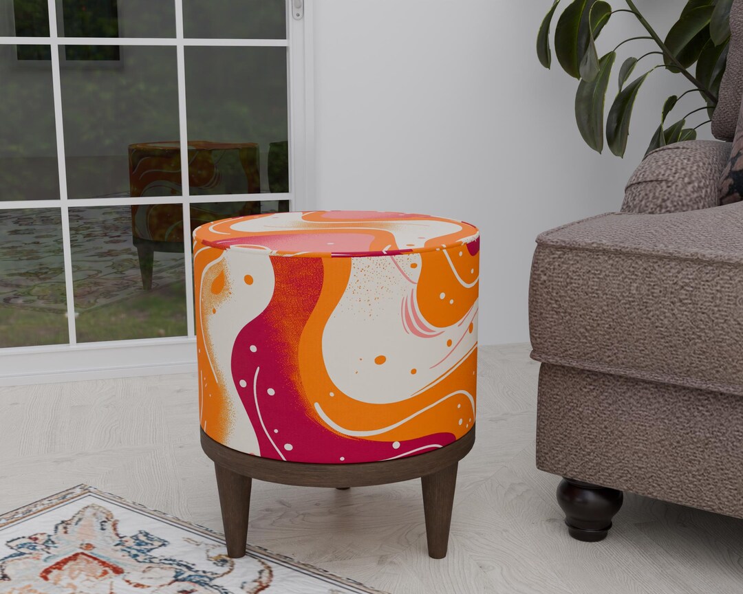 Orange Pouf Stool, Laundry Room Seating, Porch Footstool, Accent Stool ...