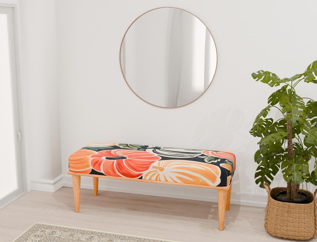 Halloween Theme Bench, Pumpkin Print Bench, Gothic Bench, Make up Chair ...