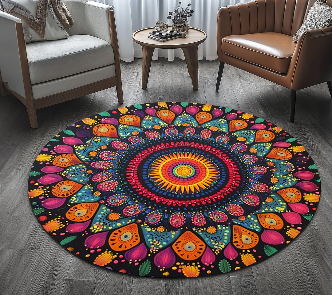 Mandala Pattern Rug, Round Shape Rug, Non Slip Rug, Timeless Rug ...