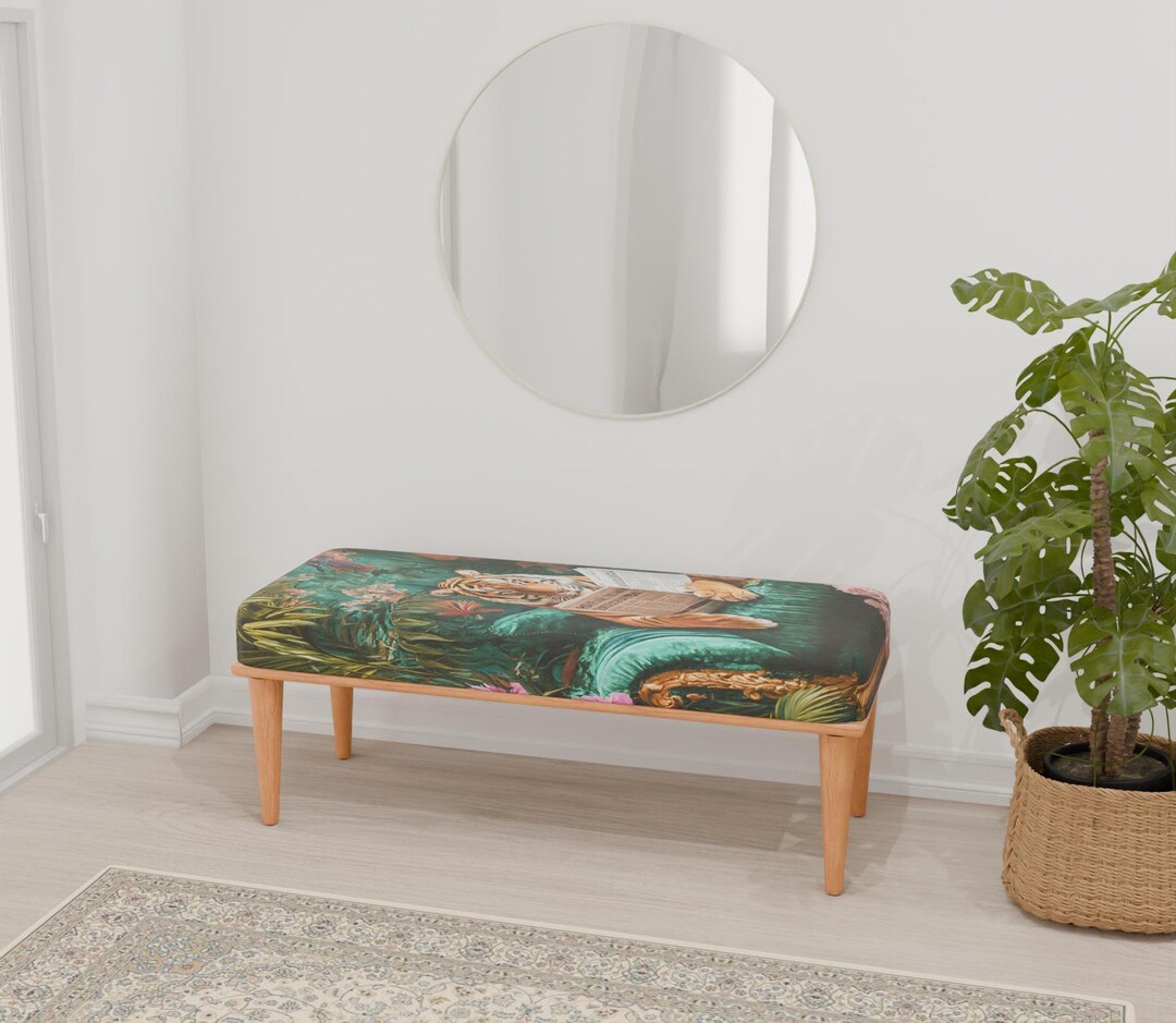 Tiger Pattern Bench, Kitchen Table Bench, Padded Bench, Velvet ...