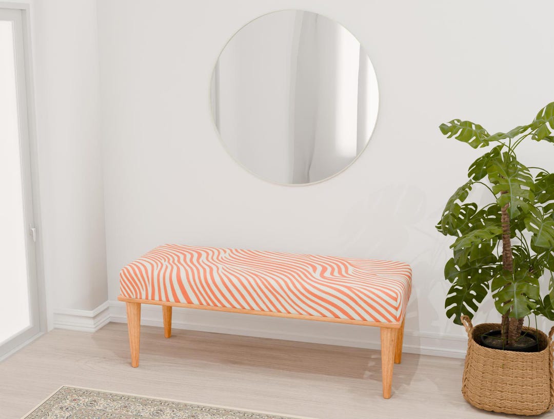 Orange Zebra Pattern Bench, Cozy Seating, Solid Wood Bench, Chester ...