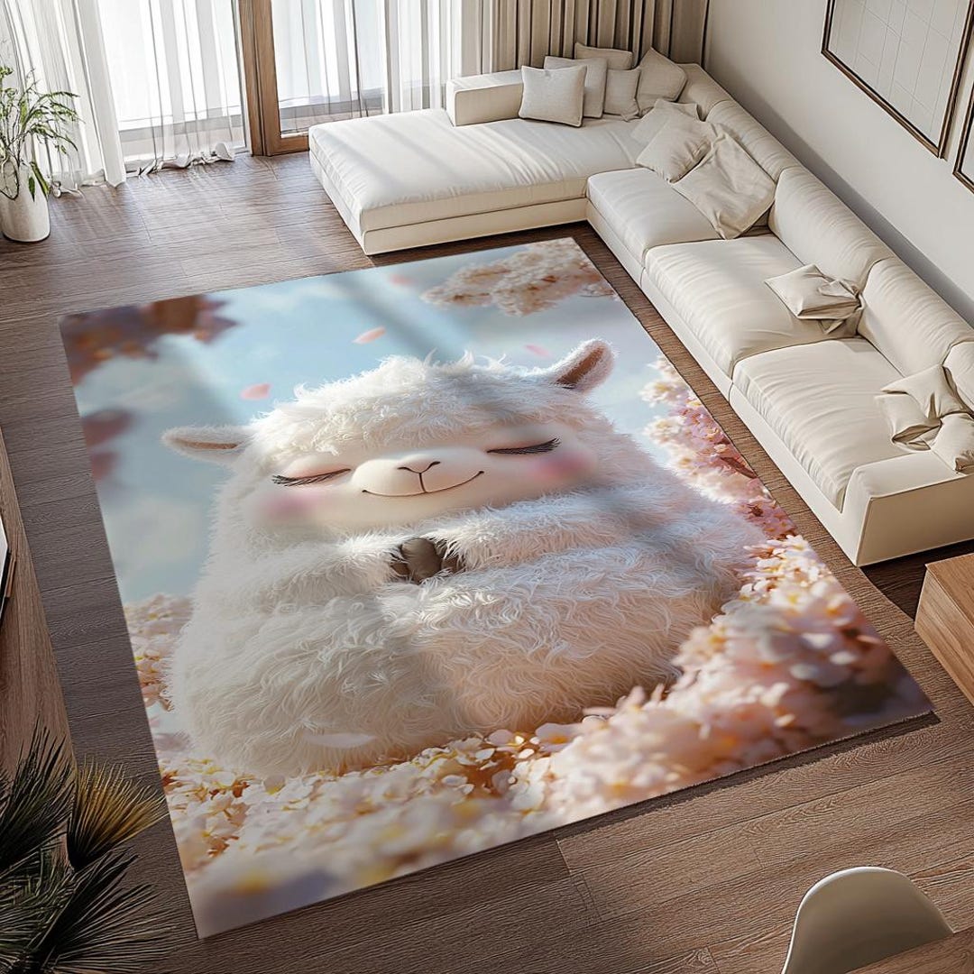 Llama Print Rug, Cute Animal Design Rug, Soft Rug, Comfortable Yoga Rug ...