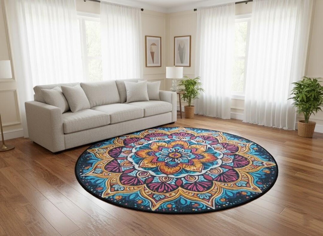 Mandala Pattern Rug, Bohemian Rug, Bright Rug, Artistic Print Rug, Gift ...